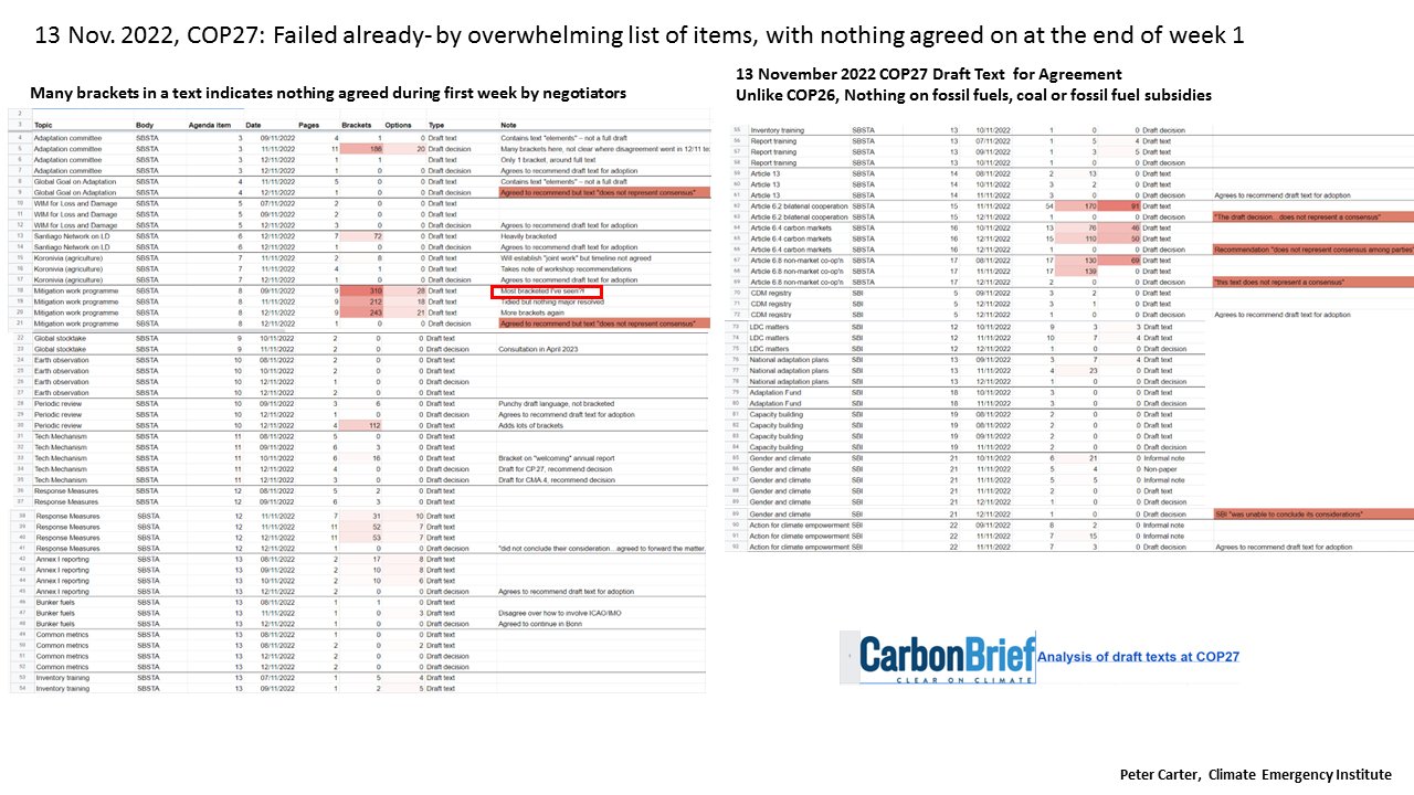 Peter D Carter on Twitter: "COP27 END WEEK 1: FAILED ALREADY 13 Nov. failed- by overwhelming ...