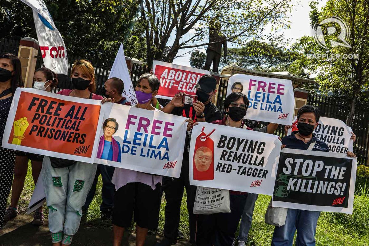 Groups protest in front of the Commission on Human Rights headquarters ...