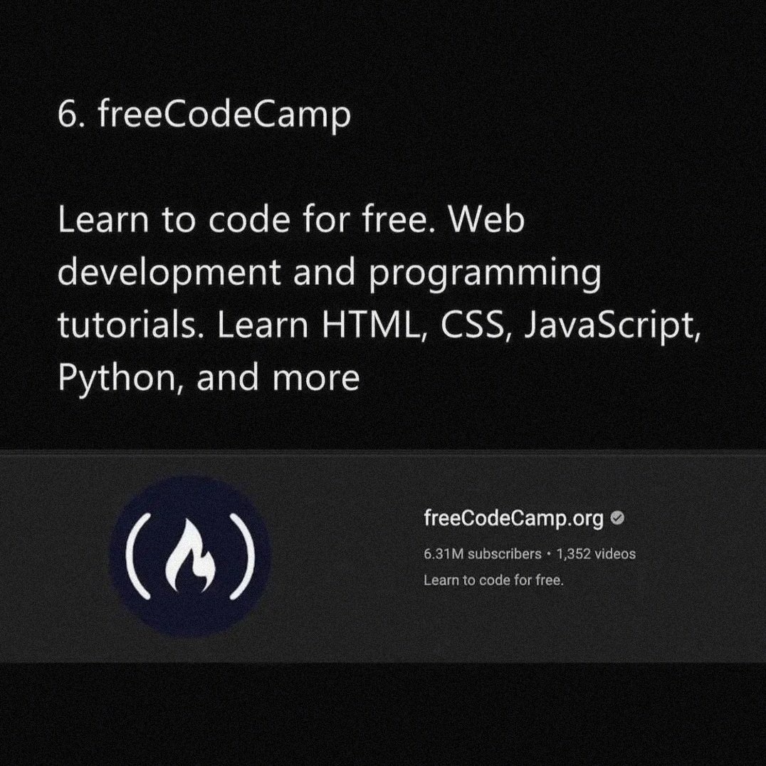The Sigma Mindset on Twitter: "6. https://youtube.com/c/Freecodecamp"