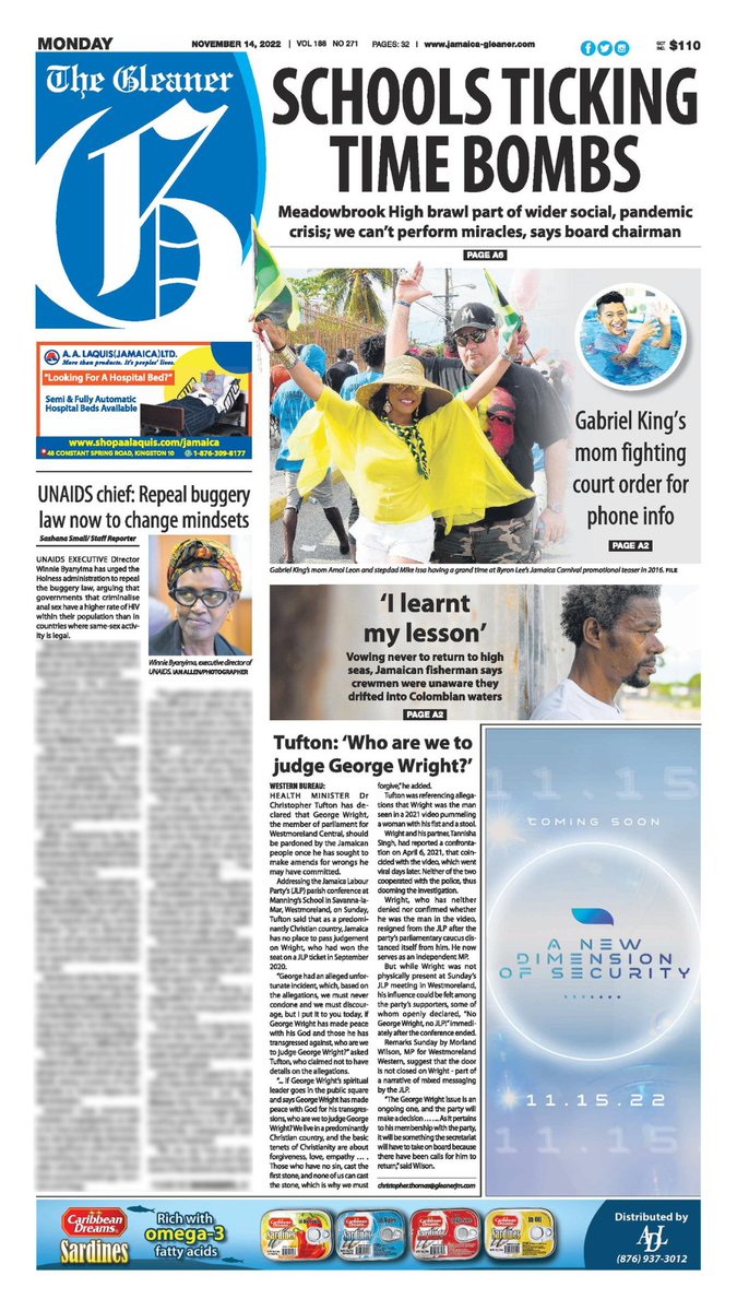 Jamaica Gleaner On Twitter Mondays Front Page Of The Gleaner Pick
