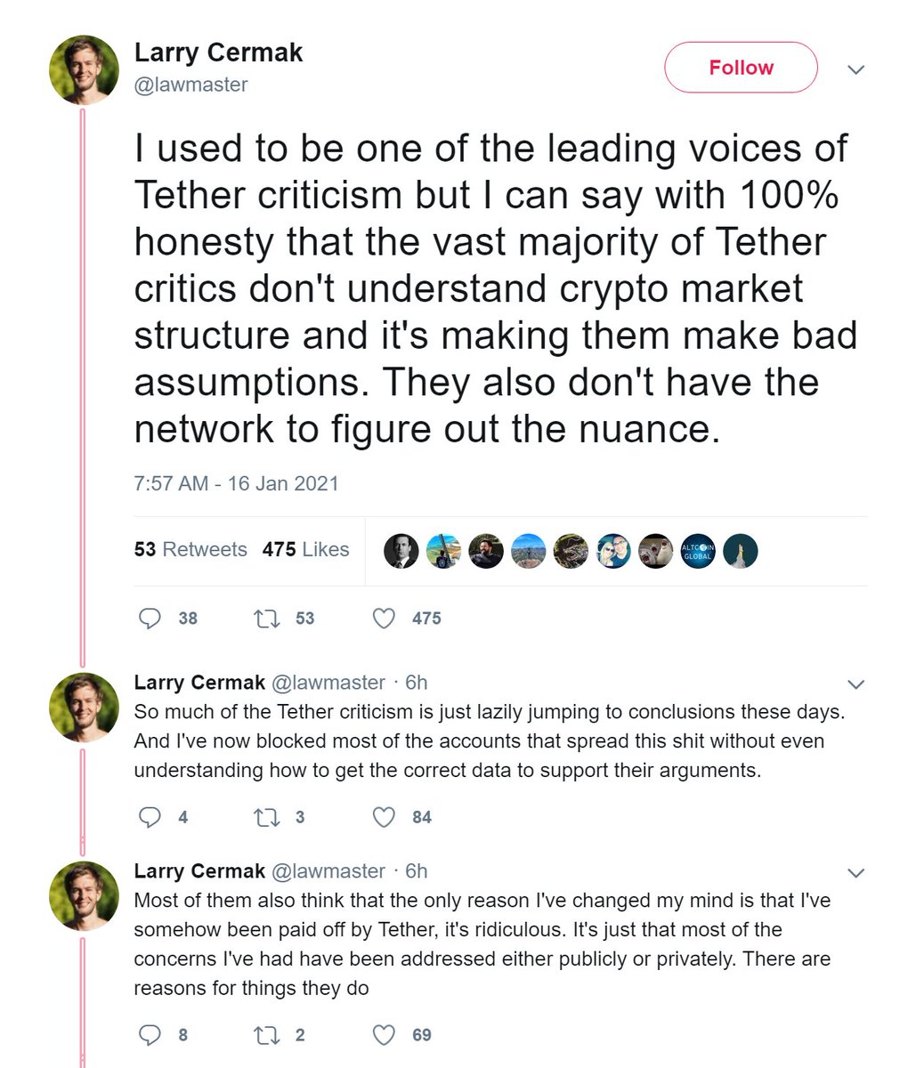 Now this is an unfortunate picture. Poor Larry went from calling out the Tether fraud, to ...