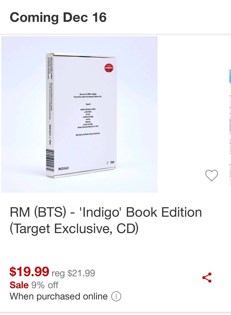 BTS Merch⁷ (SLOW) on Twitter: "RM "Indigo" Book Edition Target Exclusive Includes Target ...
