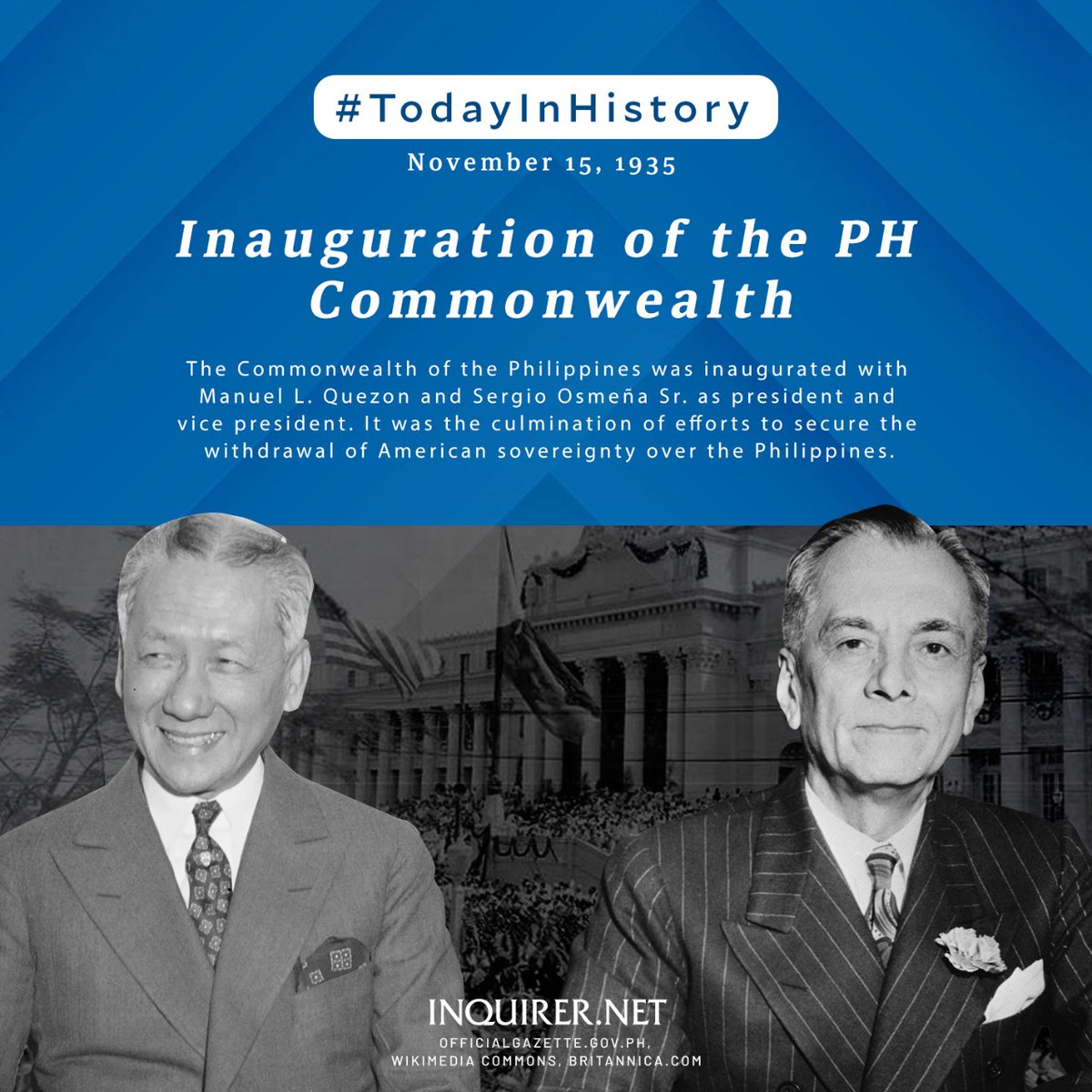 TodayInHistory Eighty-seven years ago, the Commonwealth of the ...