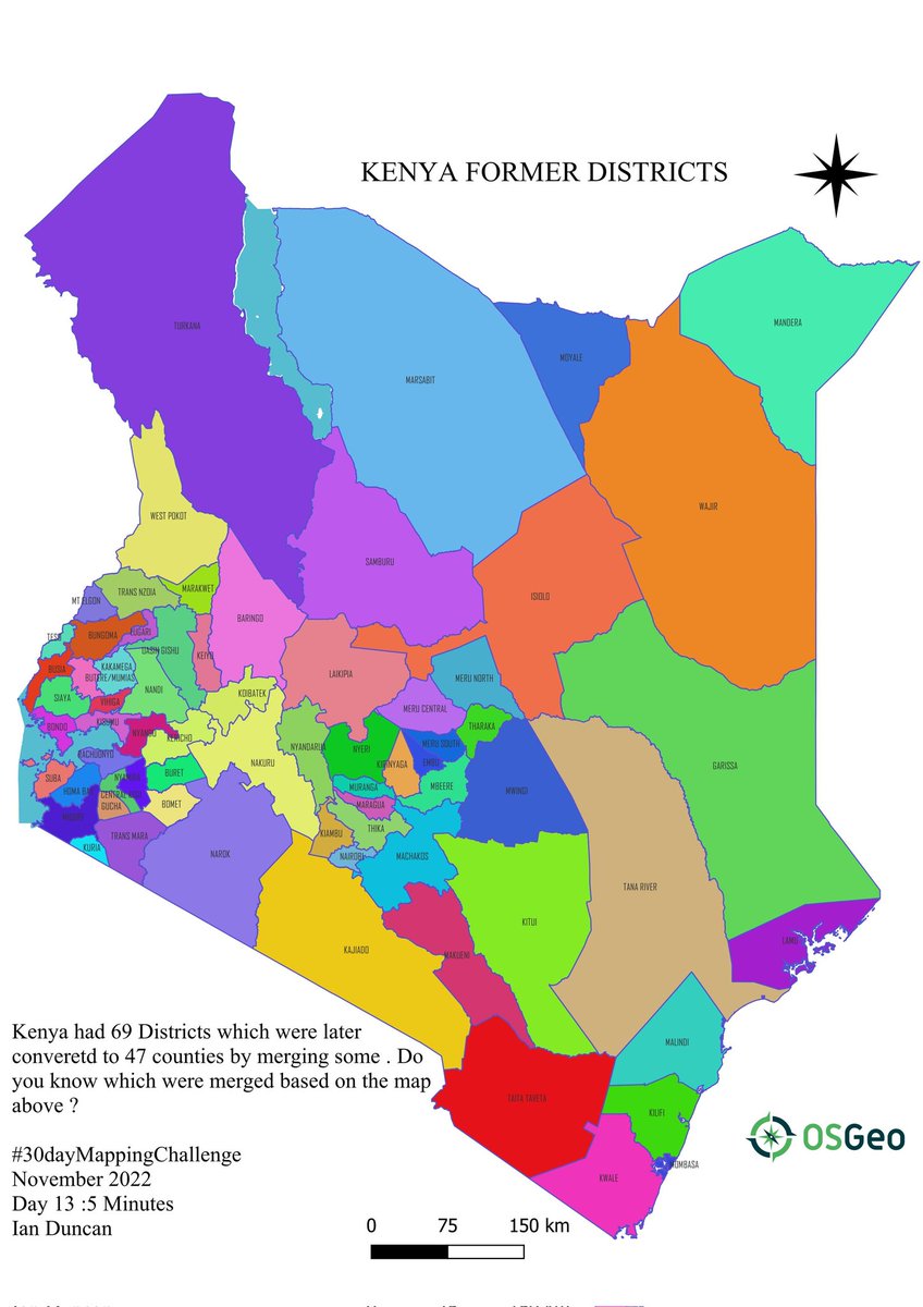 Geography of Kenya on Twitter: "#30DayMapChallenge District map of Kenya before the 47 counties ...