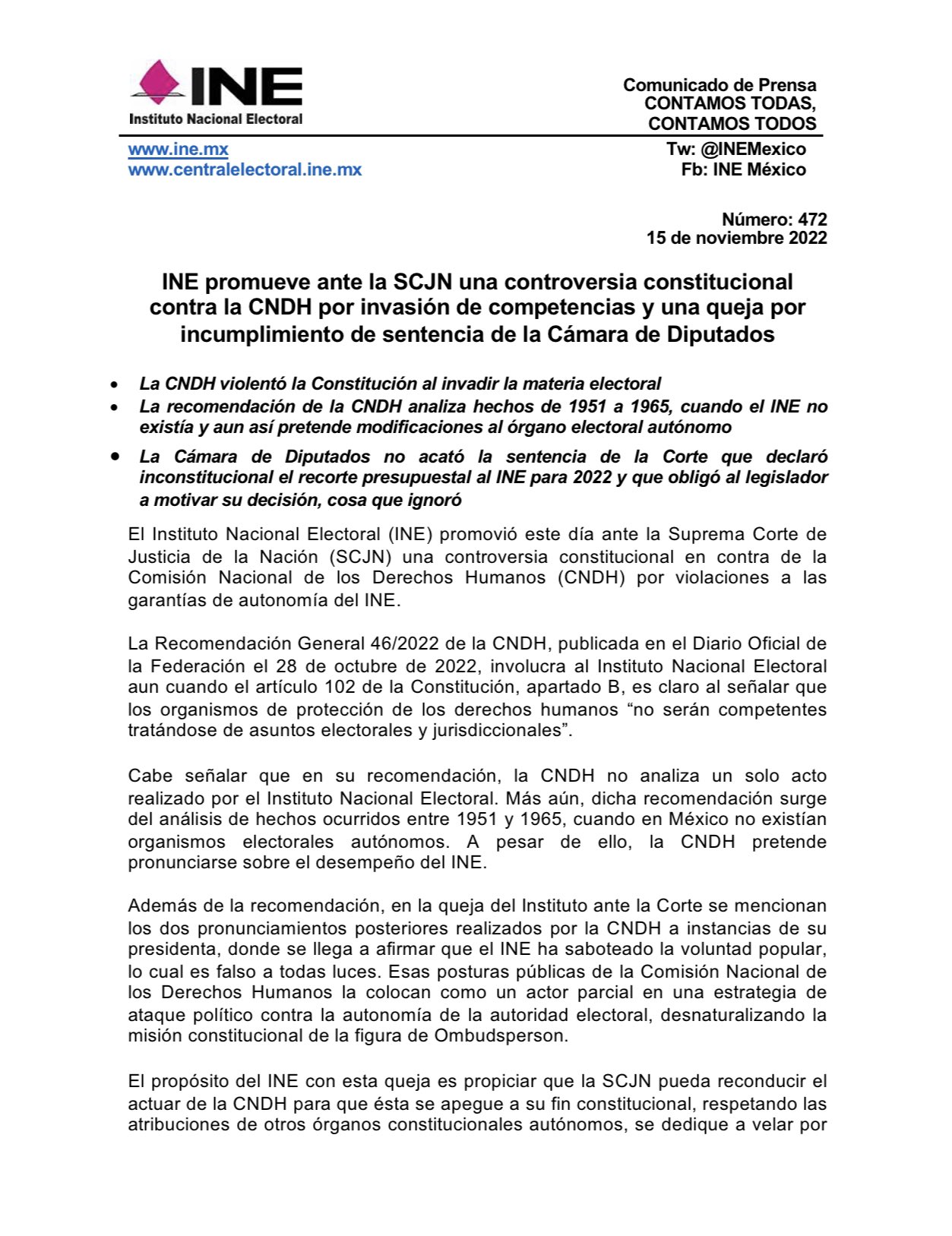 @INEMexico on Twitter: "📑 #BoletínINE | INE promueve ante la SCJN una controversia ...