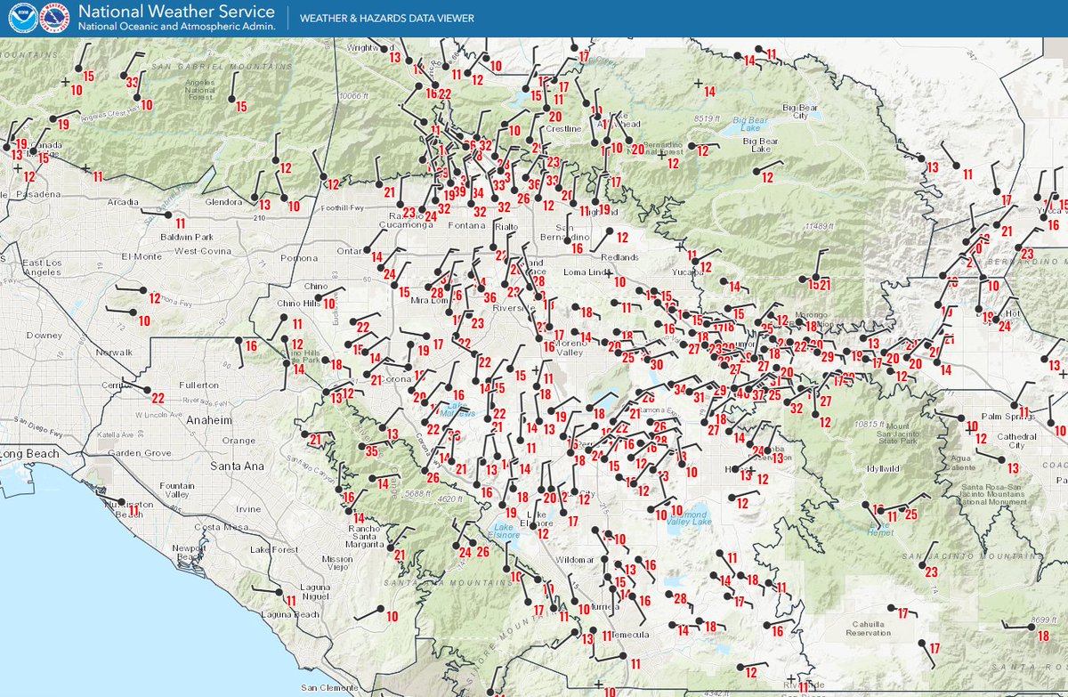 The 5 PM surface map shows Santa Ana winds surfacing in the usual Santa ...