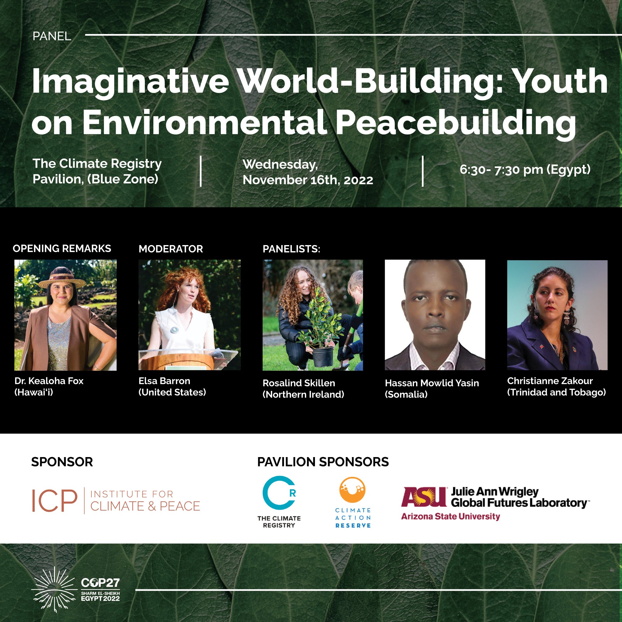 Institute for Climate and Peace on Twitter: "Join us TODAY at #COP27 ...