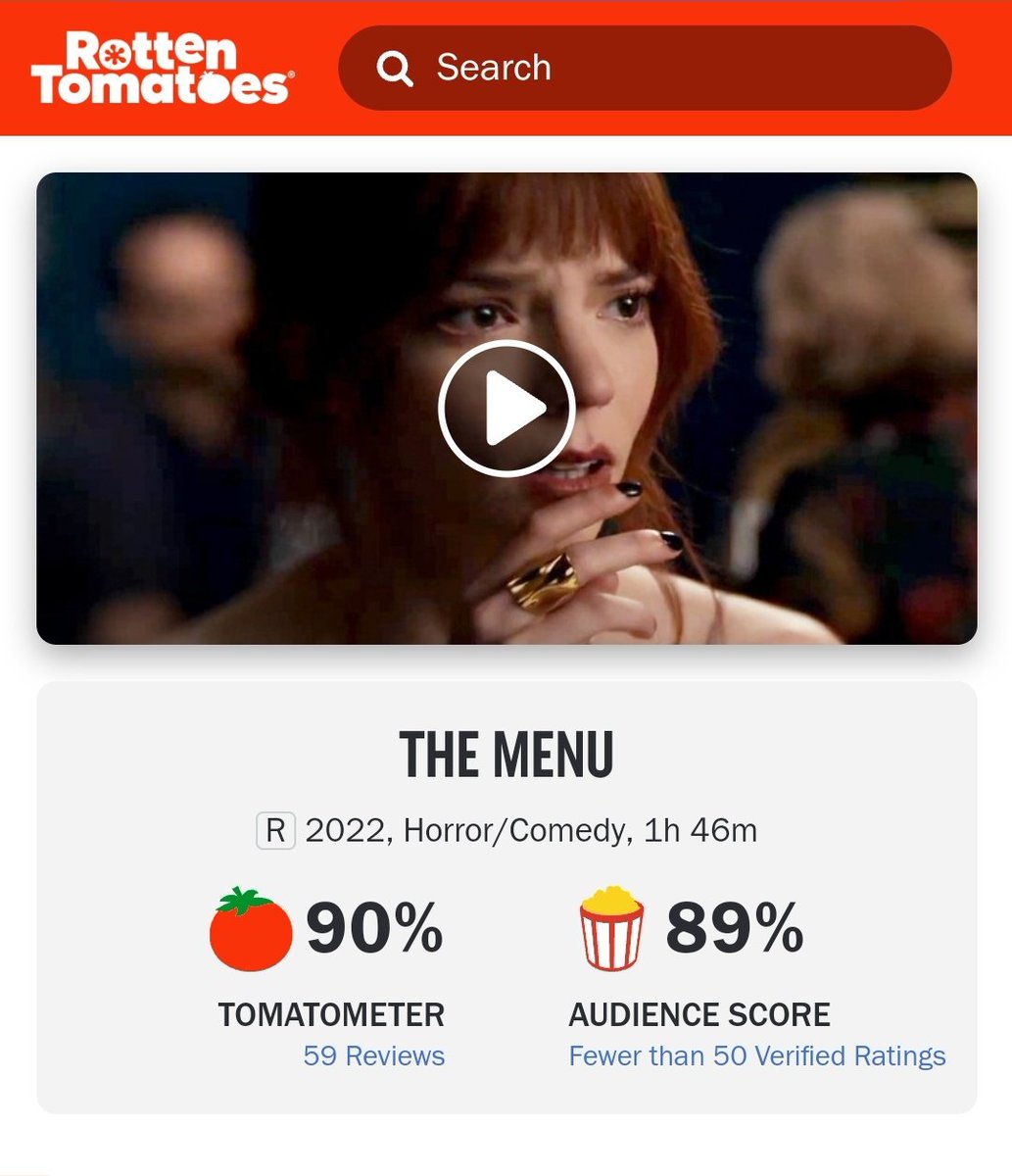 #TheMenu is now at 90% on Rotten Tomatoes with 59 reviews. Read our ...