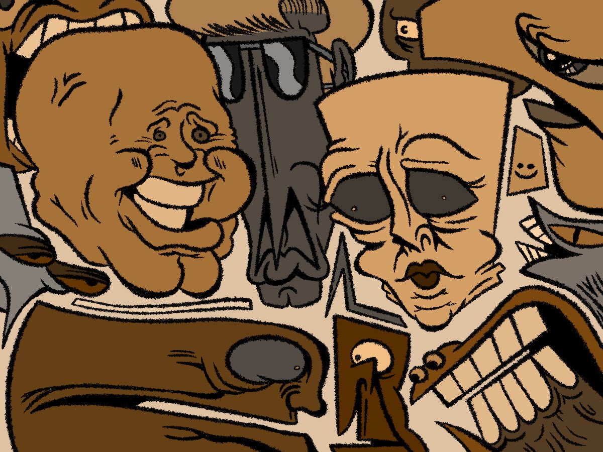 Ral on Twitter: "RT @SpunkNoodle: Devious wrinkly faces! #creepy #cartoon #doodle"