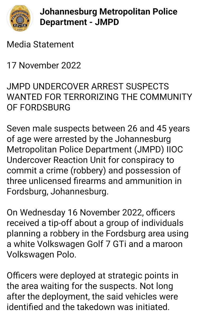 City Of Joburg On Twitter Rt Joburgmpd Media Statement Jmpd
