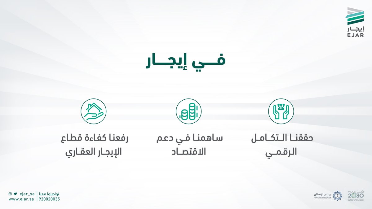 إيجار on Twitter: "نساهم في إيجار بتحقيق أهداف #رؤية_2030 في تطوير القطاع العقاري #مزايا_وأكثر ...