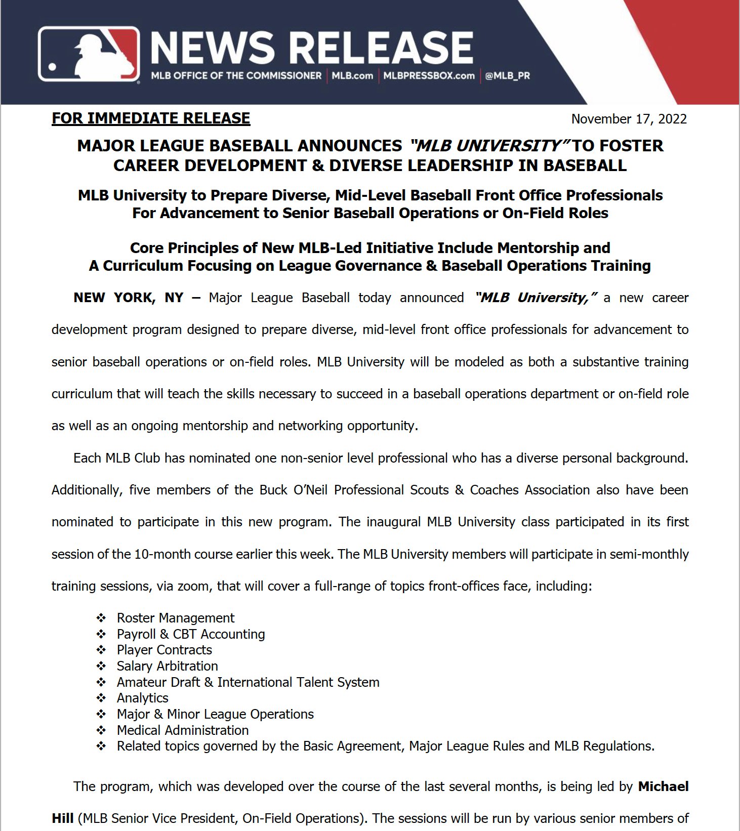 MLB Communications on Twitter: "MLB today announced the launch of "MLB University," a new career ...