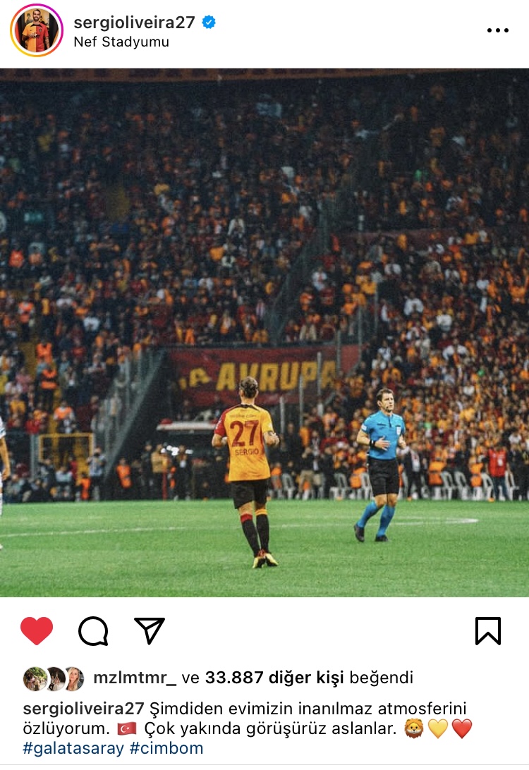 Peşindeyiz Galatasaray! on Twitter: "📸 Sergio Oliveira’nın paylaşımı. https://t.co/yw58dTQTFf ...