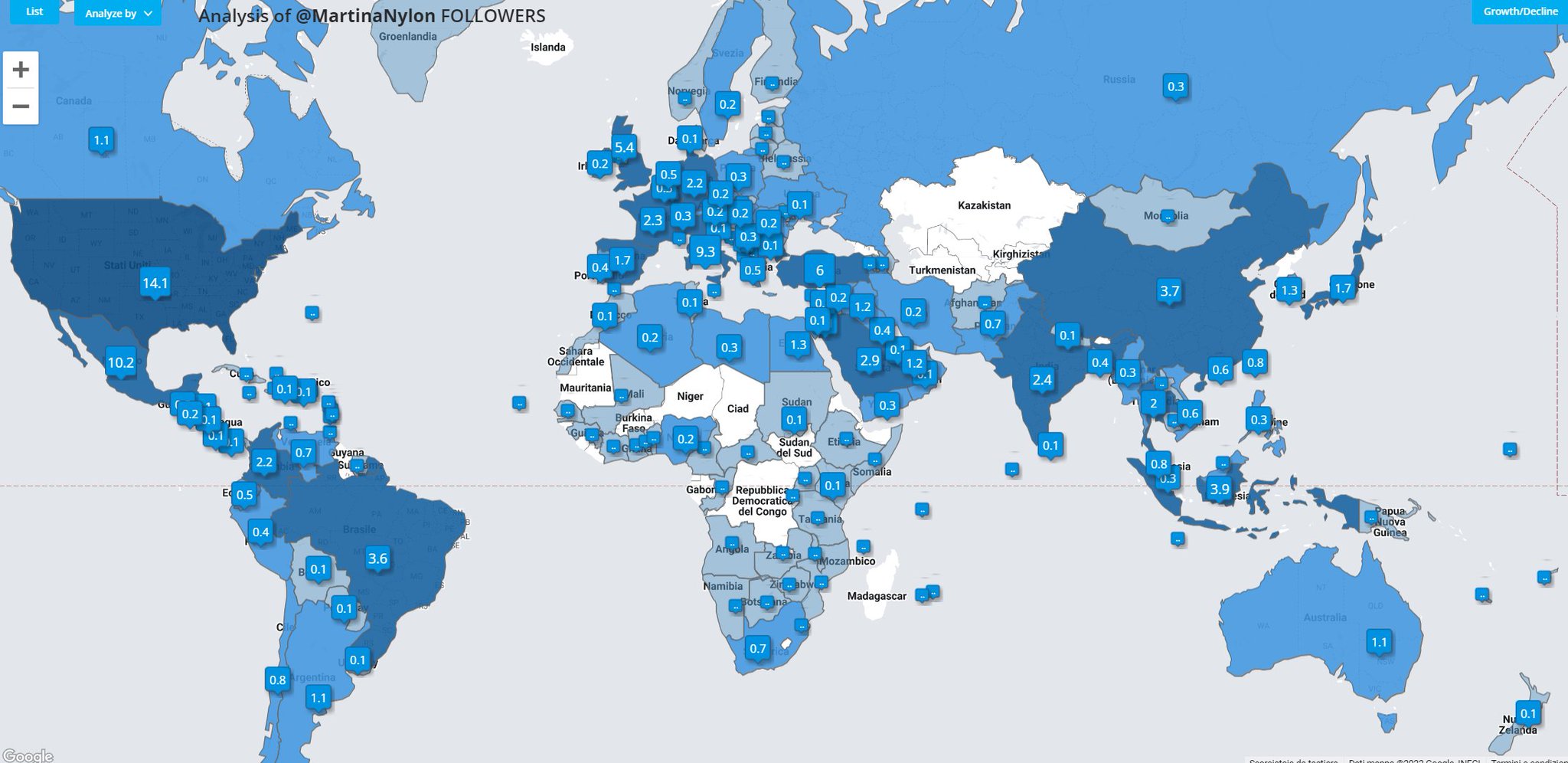 TW Pornstars - 💙Martina💙. Twitter. The map of the percentage distribution of my Twitter ...