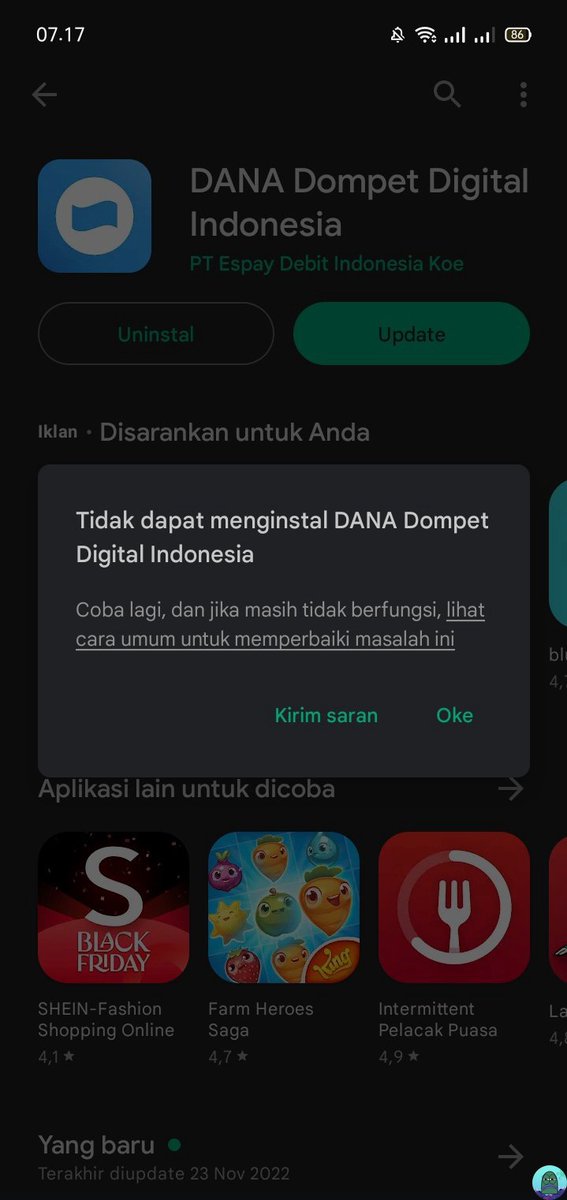 Tanyarl on Twitter: "💚 guys aku mau update dana kok gak bisa ya?"