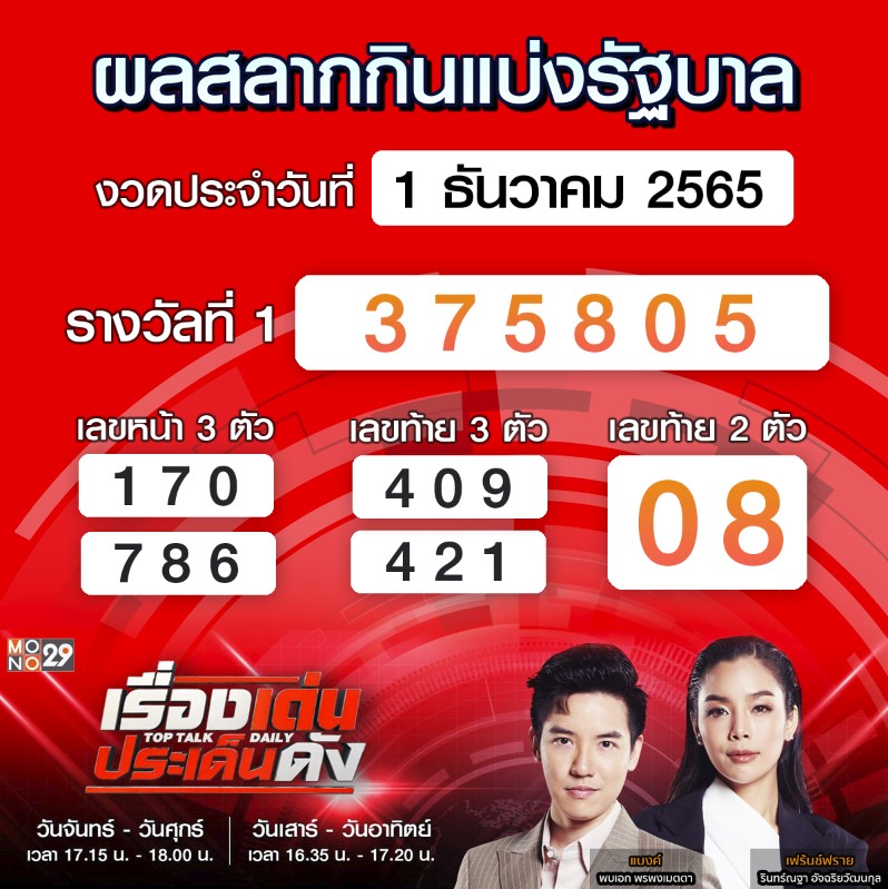Mono News (MThai) on Twitter: "ขอเสียงเศรษฐีหน่อยจ้า! ผลสลากกินแบ่งรัฐบาล งวดประจำวันที่ 1 ...