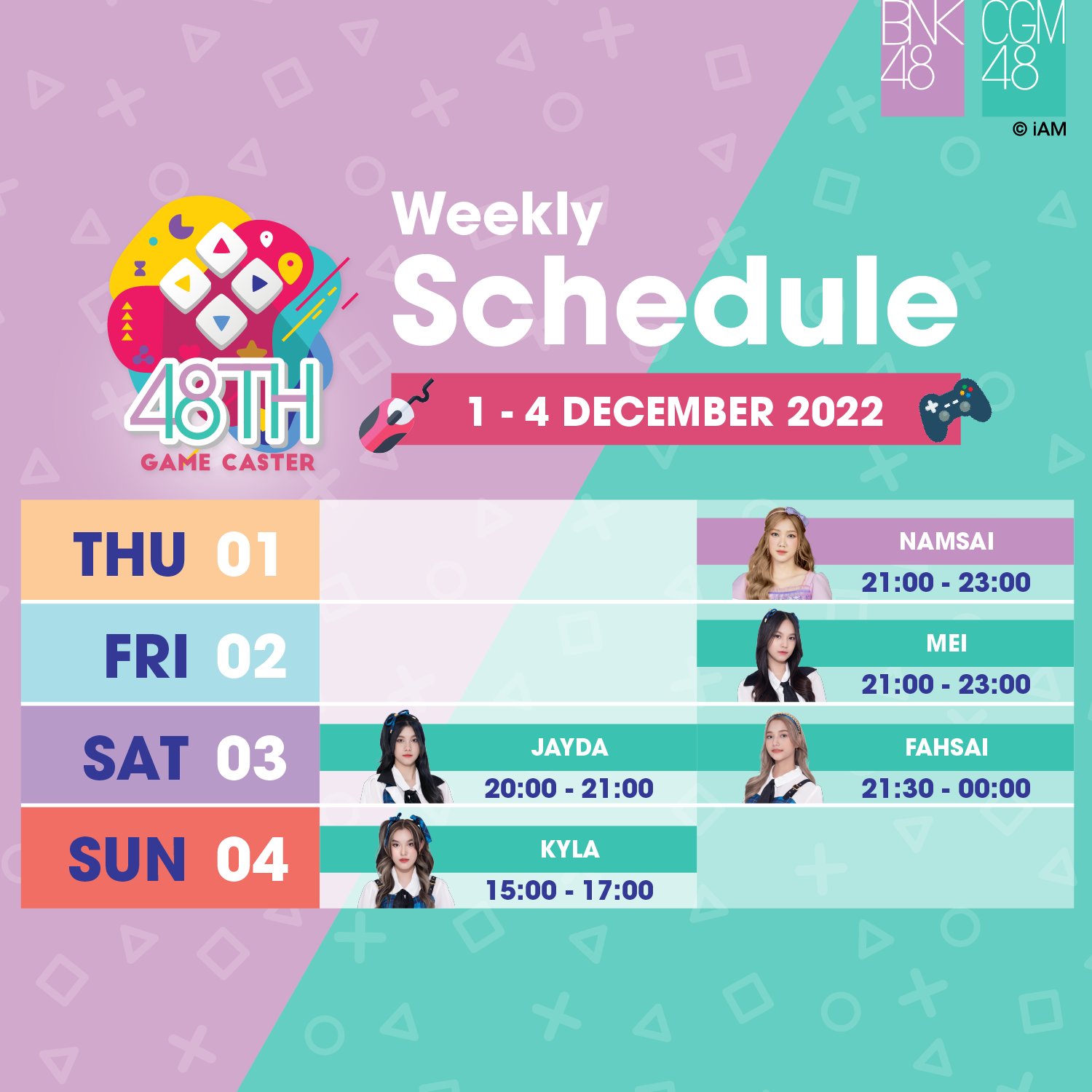 BNK48 #BNK48_Believers ☁️🌟 on Twitter: "🎮Weekly Schedule : 1-4 DECEMBER 2022👾 พบกับเหล่า Caster ...