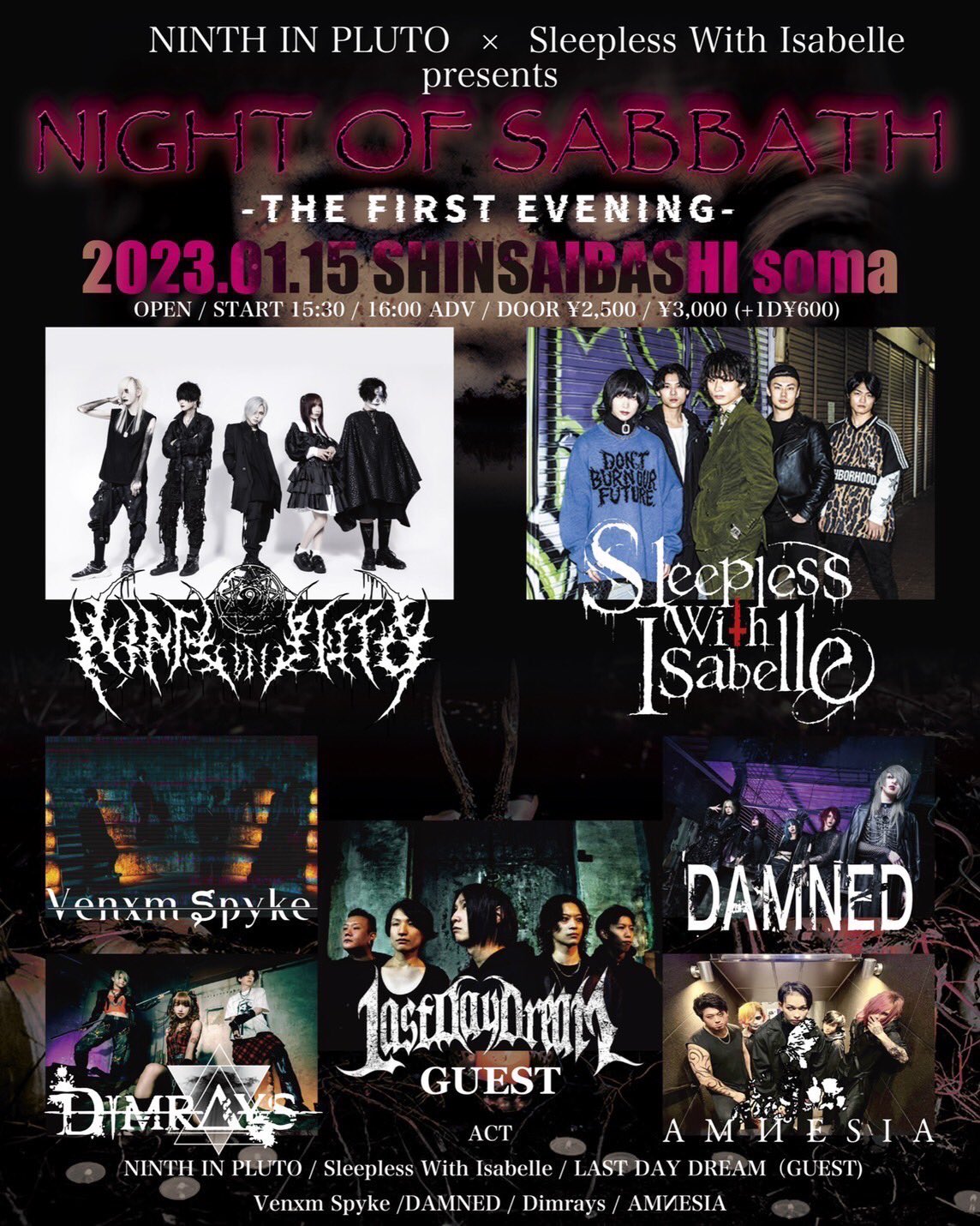 AMИESIA on Twitter: "《🔥出演決定🔥》 ️01.15 （日）心斎橋soma NINTH IN PLUTO × Sleepless With Isabelle ...