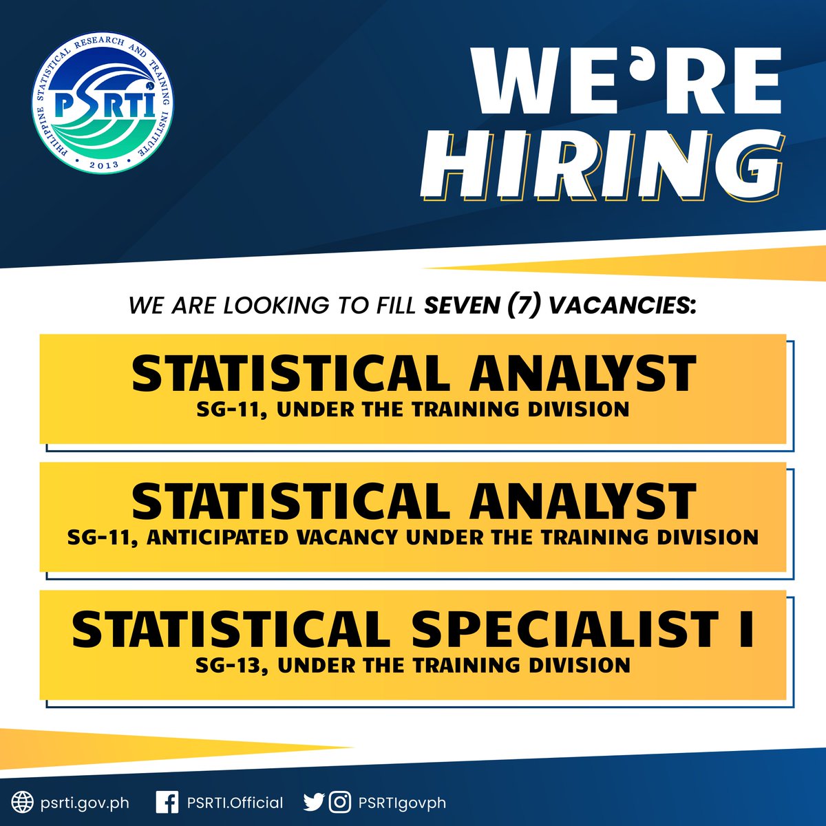 PSRTI on Twitter: "[JOB OPPORTUNITY] WE'RE HIRING! Apply now for our vacancies: Statistical ...