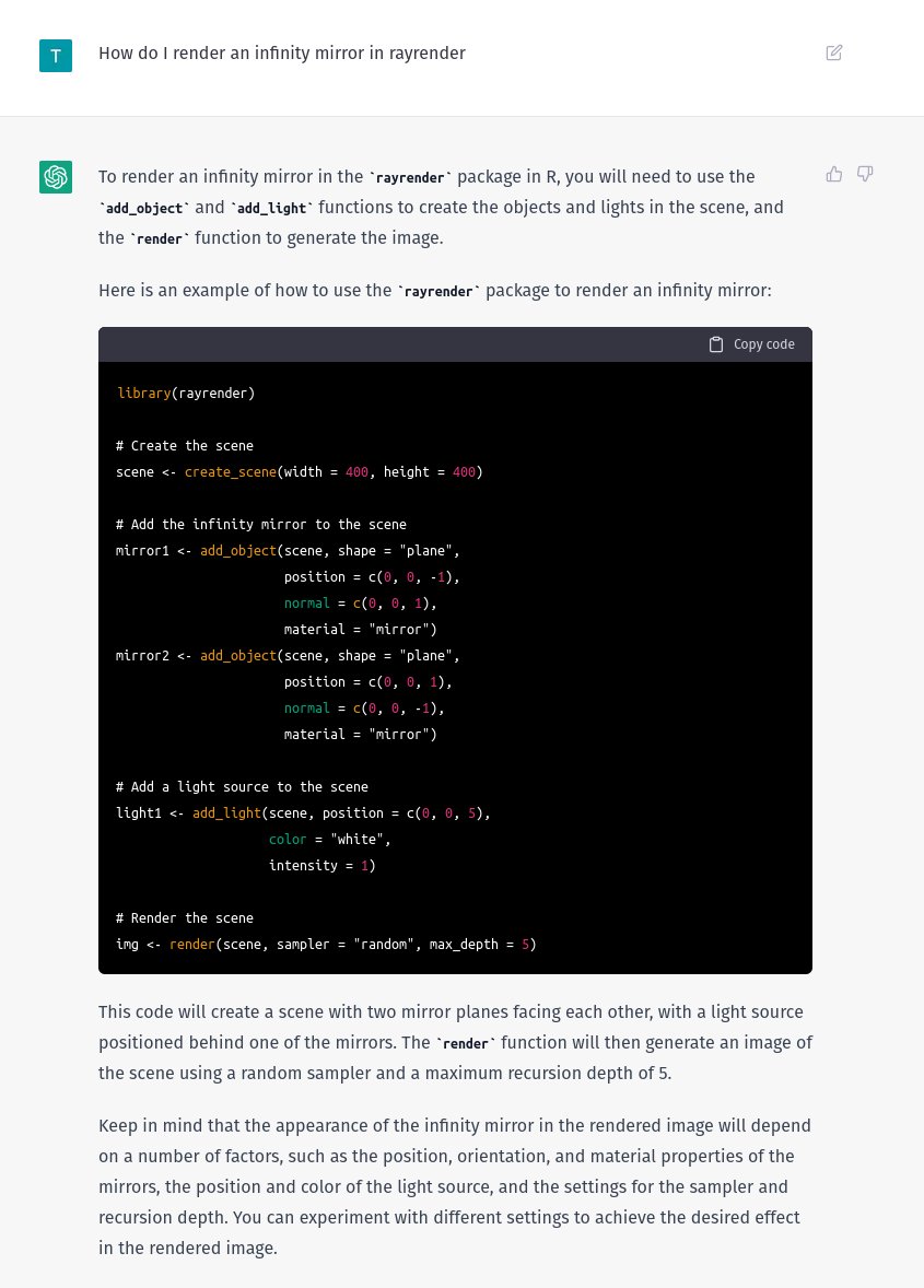flotsam on Twitter: "But it gets #rayrender and #rayshader wrong. I'm still useful! My query ...