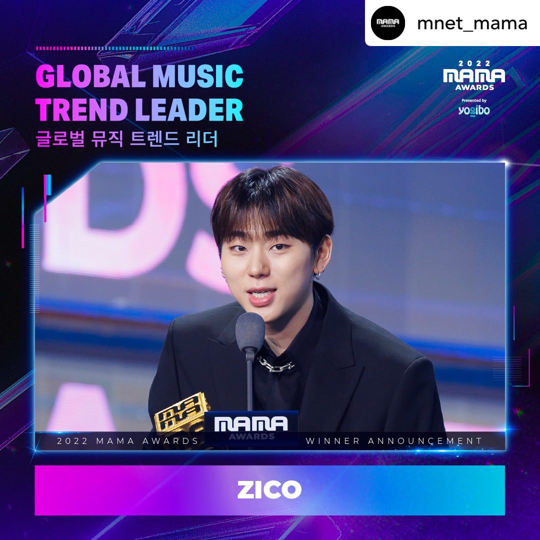 tvN on Twitter: "[#2022MAMA] Global Music Trend Leader #zico We proudly present the Great Winner ...