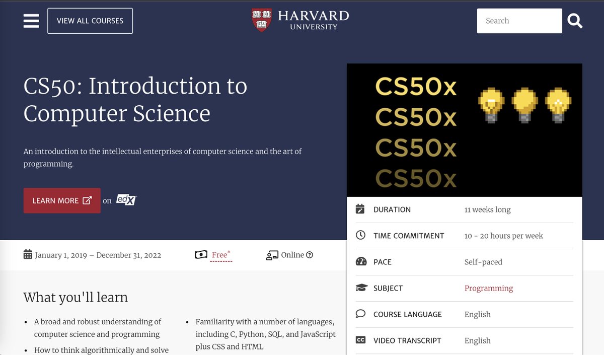 Harvard University is offering free online courses. Learn Computer ...