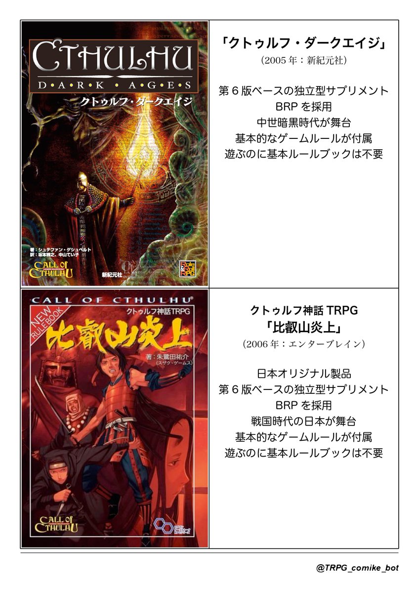 TRPGコミケbot on Twitter: "日本国内における、クトゥルフ系TRPGシステムの大まかな分類です。【1 : BRP】#TRPG好きと繋がりたい #TRPG初心者"
