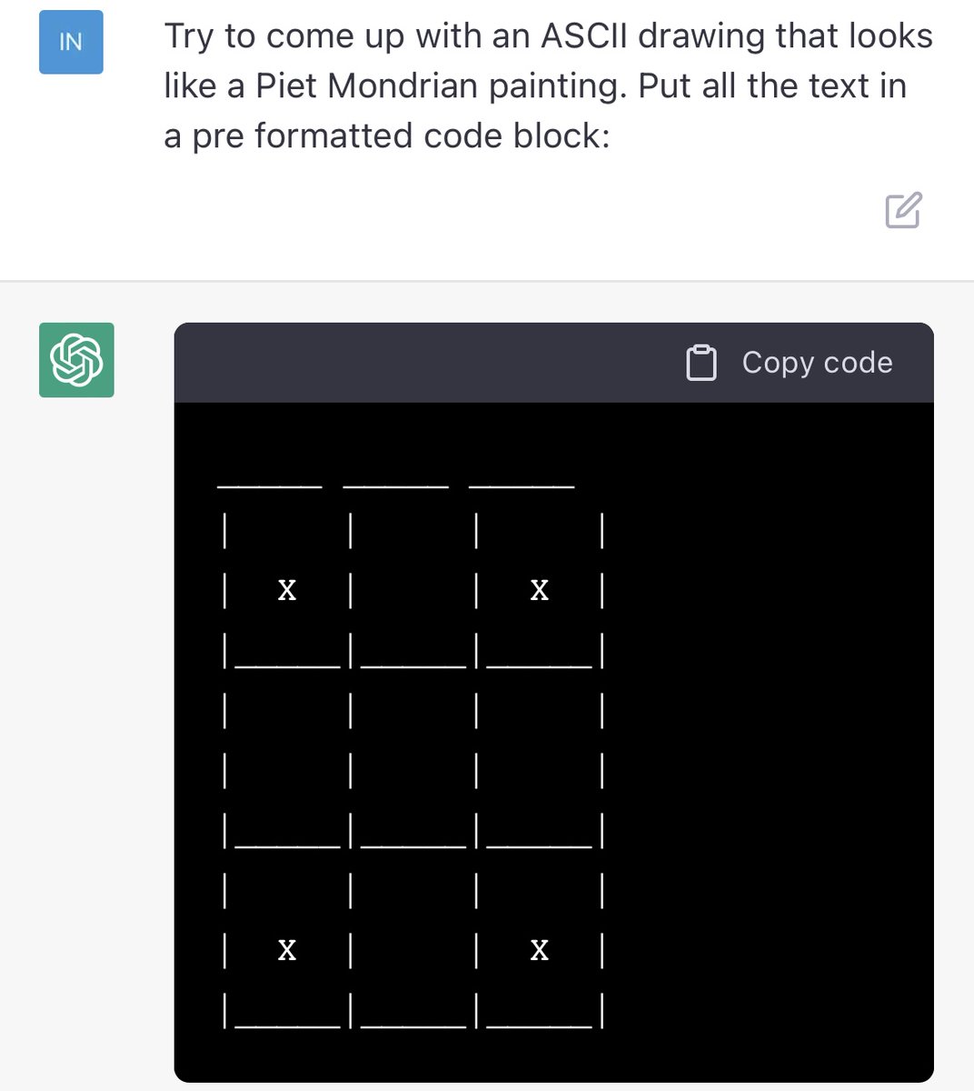Matt DesLauriers on Twitter: "Drawing with language models #ChatGPT"