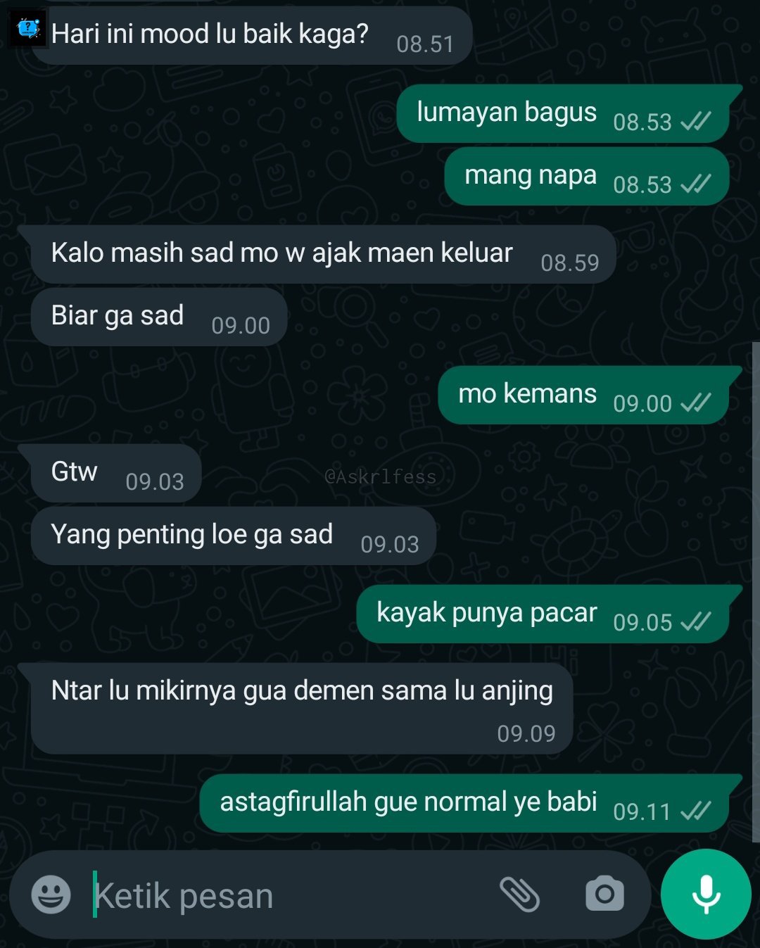 Askrlfess on Twitter: "[askrl] fuck pacar, gue punya temen yg tulus😔😔😔 https://t.co/IugLJlTRGr ...