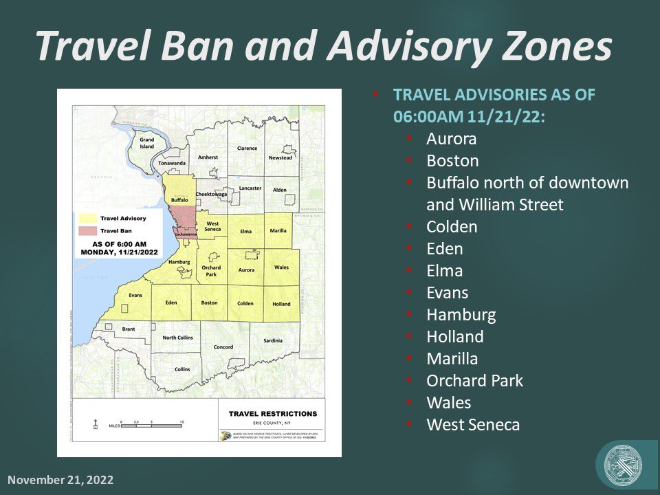 Erie County, NY on Twitter: "Current travel restrictions map as of 6am today, 11/21. Please take ...
