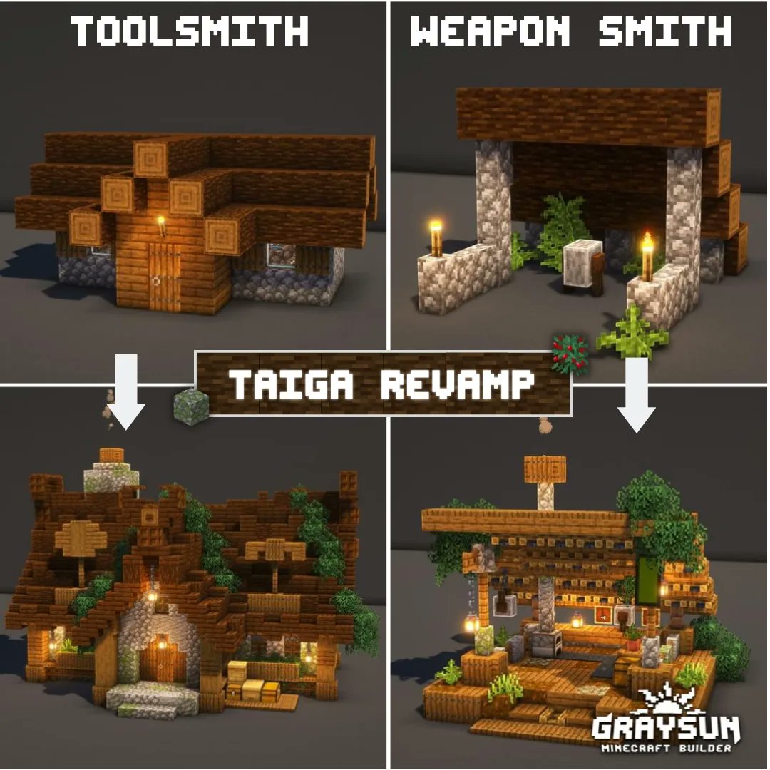 GraySun8151 on Twitter: "Minecraft - Taiga village revamp Part2 Toolsmith/Weaponsmith Built in ...