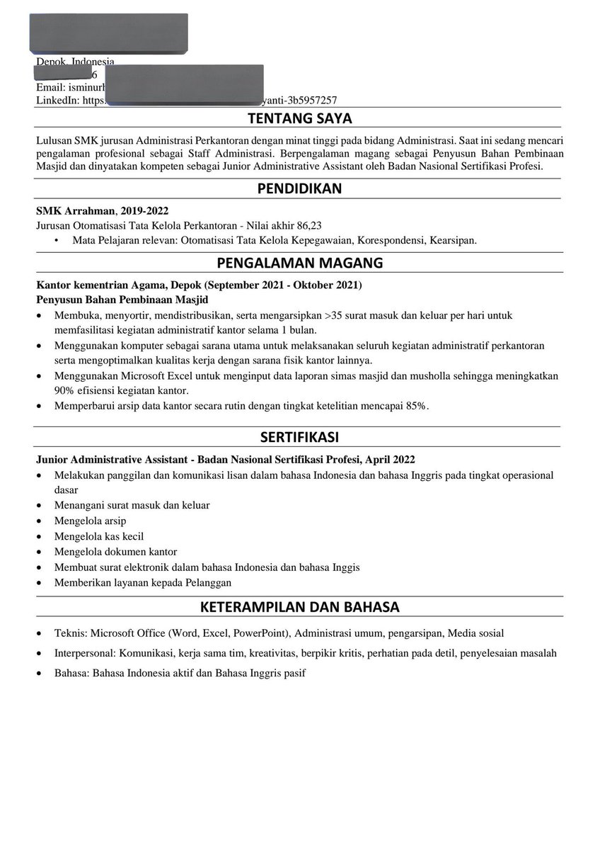 BACA RULES DI (bit.ly/worksfess) on Twitter: "work! temen2 boleh minta tolong review CV ku ga ...