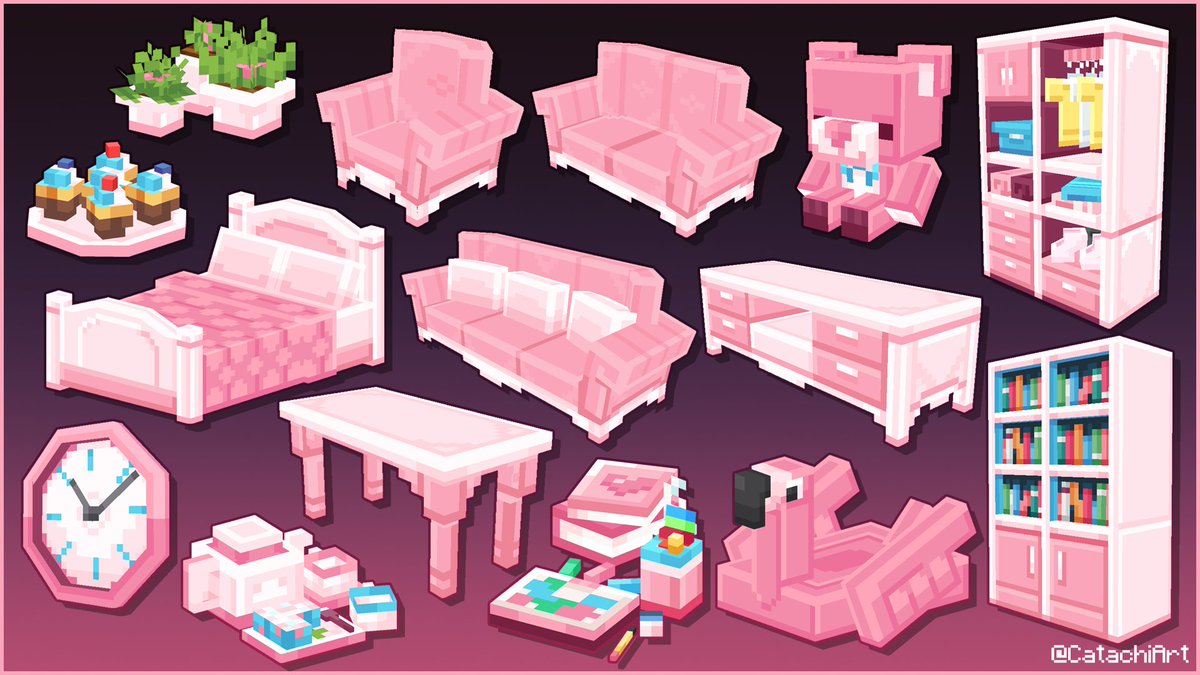 Catachi on Twitter: "Pink & Cute furniture set🍑 #Minecraft #Blockbench #pixelart"