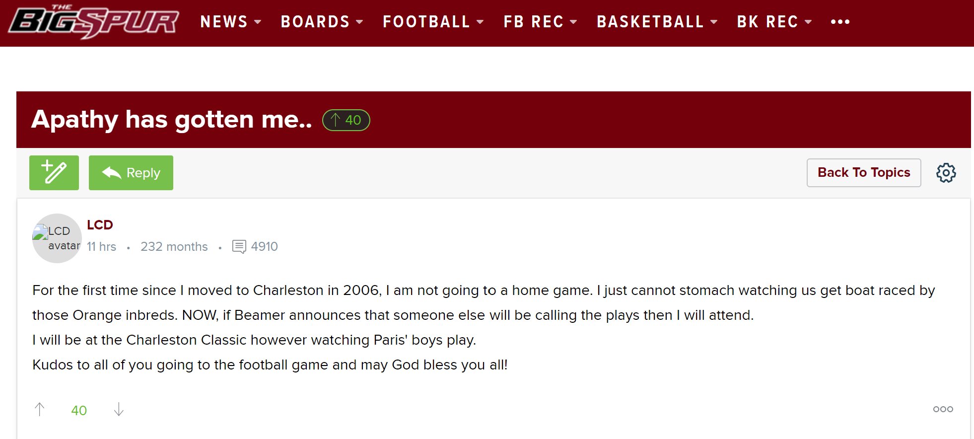 Message Board Geniuses on Twitter: "This poor #SouthCarolina fan is likely living with a lot of ...