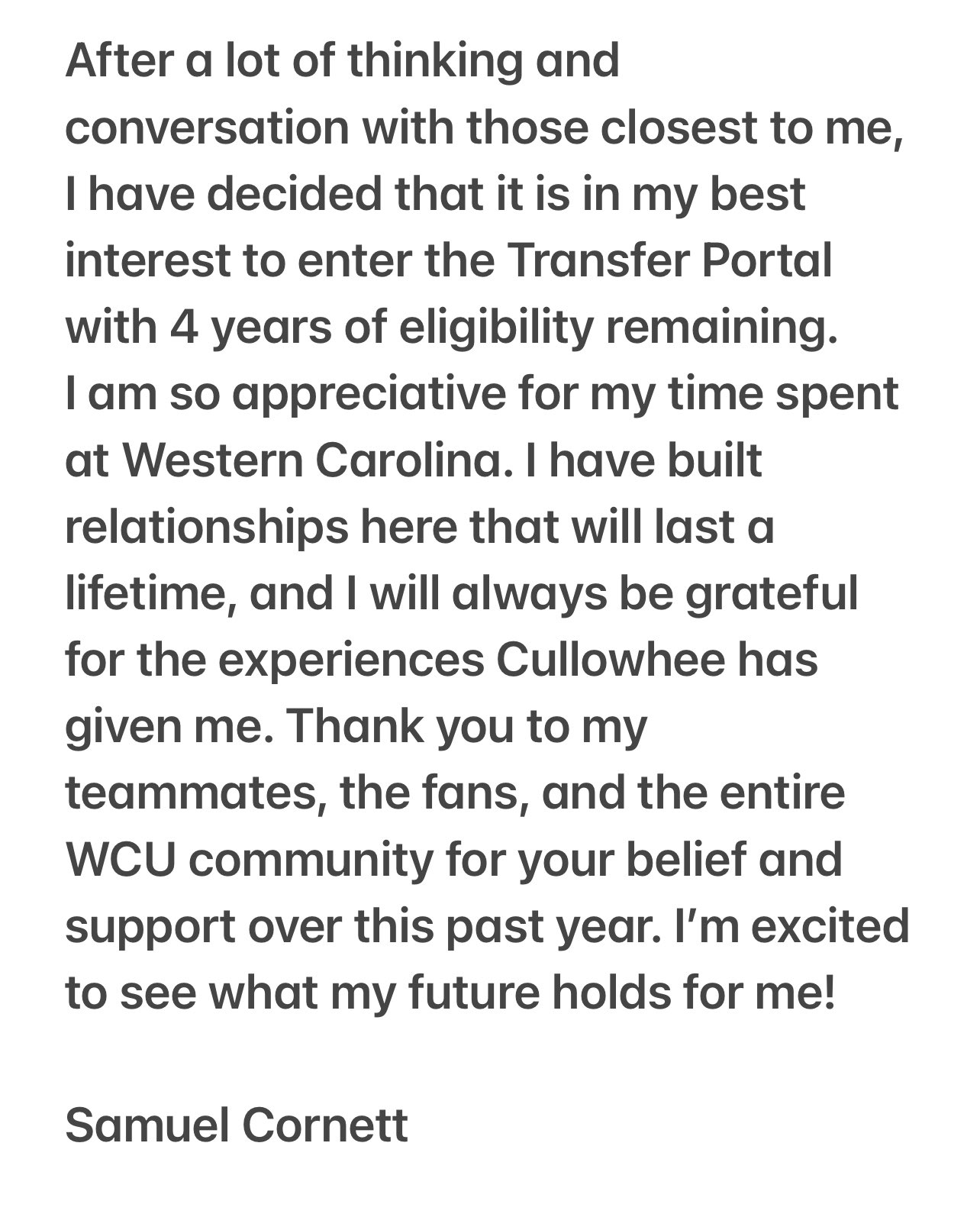 Samuel Cornett on Twitter: "I have officially entered my name into the Transfer Portal with 4 ...