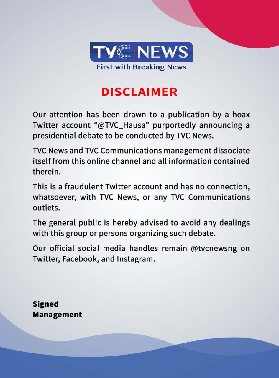 TVC News on Twitter: "DISCLAIMER!!! Our attention has been drawn to a publication by a hoax ...