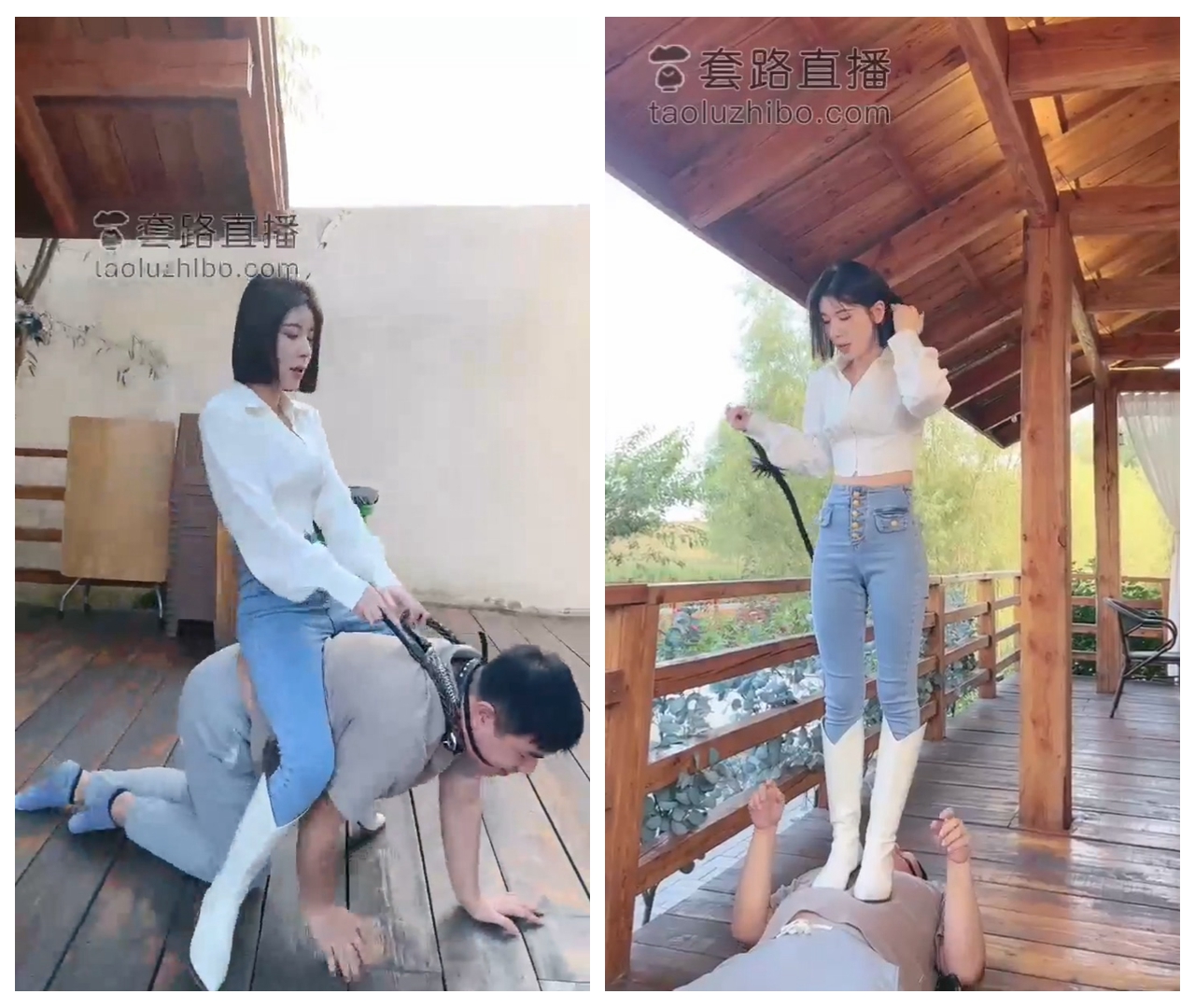 美女骑脖子 On Twitter 编号497,加q257443649看完整版。女神约出屌丝追求者就是为了欺负他,紧身牛仔裤把大腿和臀部的线条勾勒的十份性感,为了追到女神,下跪舔鞋当马骑也