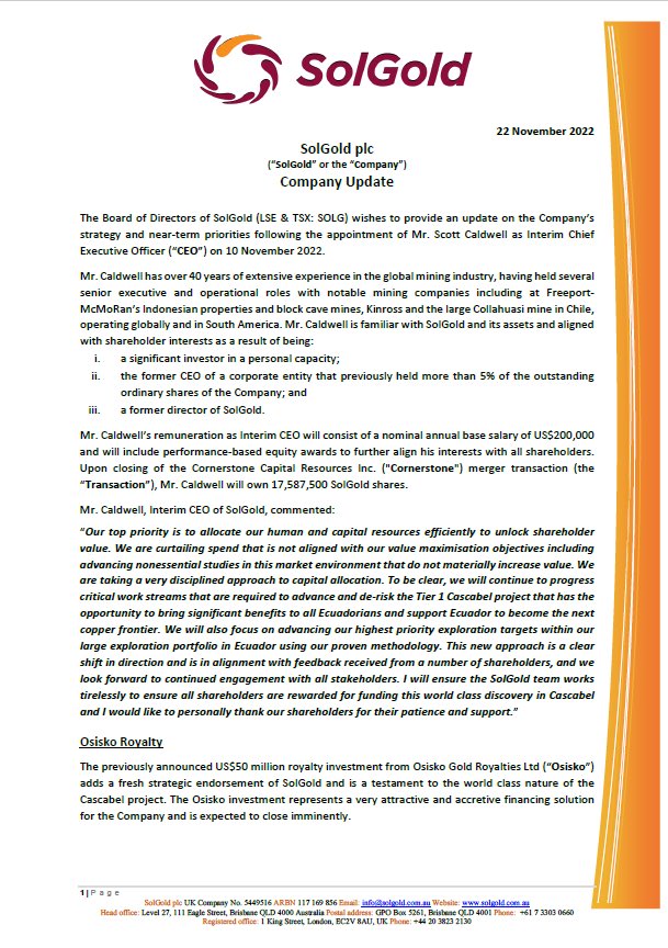 SolGold on Twitter: "RNS Out: #SolGold announce an update on the Company's strategy and near ...