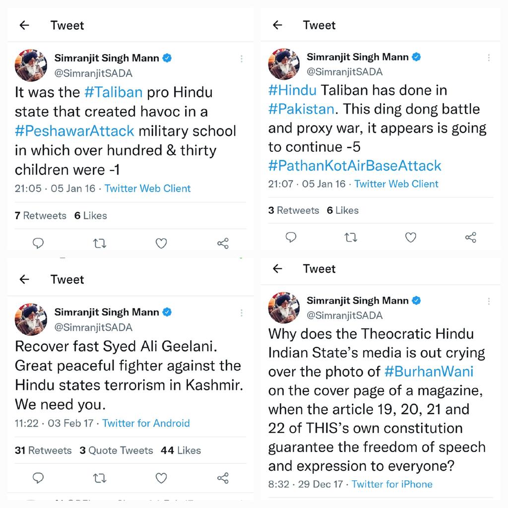 1) Simranjit Singh Mann, Member of Parliament from Sangrur in Punjab ...