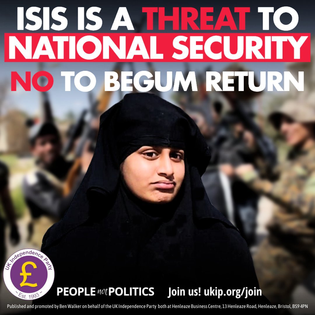 Sidistic Atheist on Twitter: "RT @UKIP: Begum must not be allowed to return to our country!"