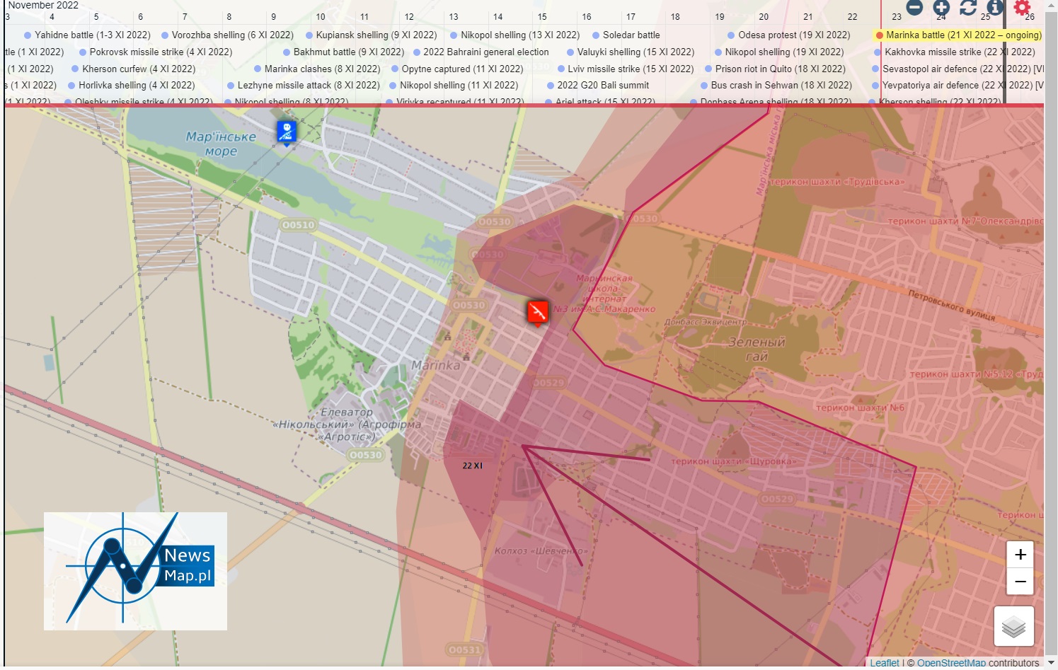 NewsMap on Twitter: "#Donetsk frontline - November 22, 2022, 21:00 (UTC+2) ️RUS advanced towards ...