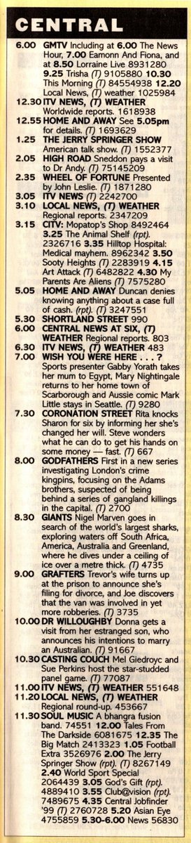 Adam Beckwith on Twitter: "And here's what was on ITV Central, Channel 4, and Channel 5 on this ...