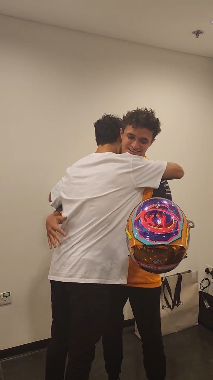 McLaren on Twitter: "Lando and Daniel exchange helmets after the #AbuDhabiGP. 🧡 https://t.co ...