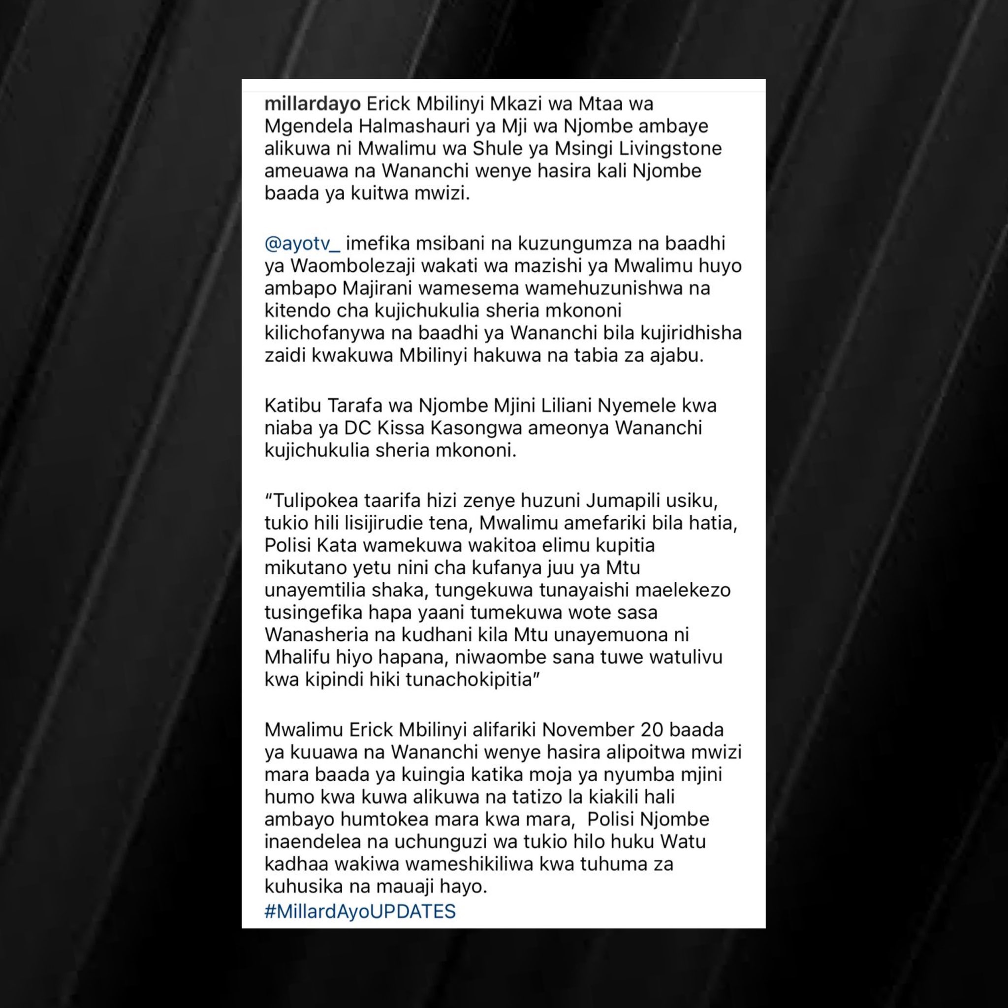 millardayo on Twitter: "Erick Mbilinyi Mkazi wa Mtaa wa Mgendela Halmashauri ya Mji wa Njombe ...