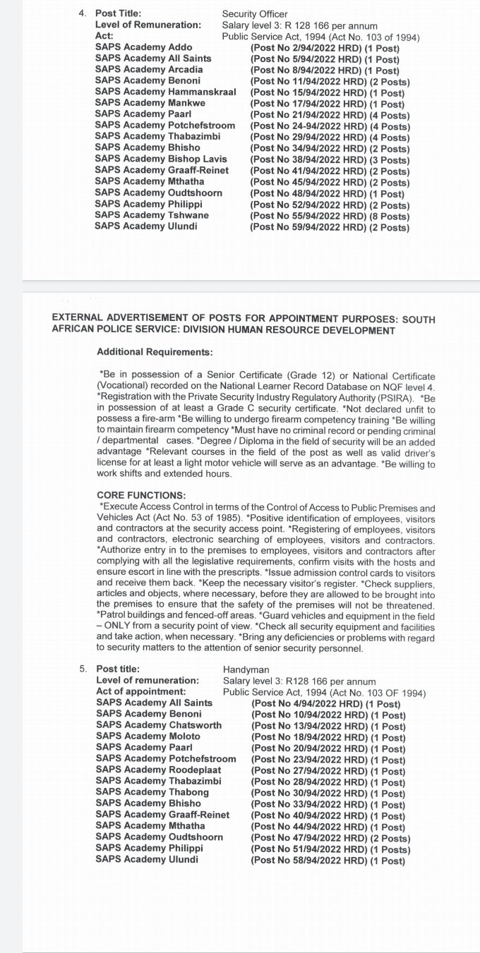 Bra Hloni on Twitter: "SAPS is hiring security guards across all high risk units & police ...