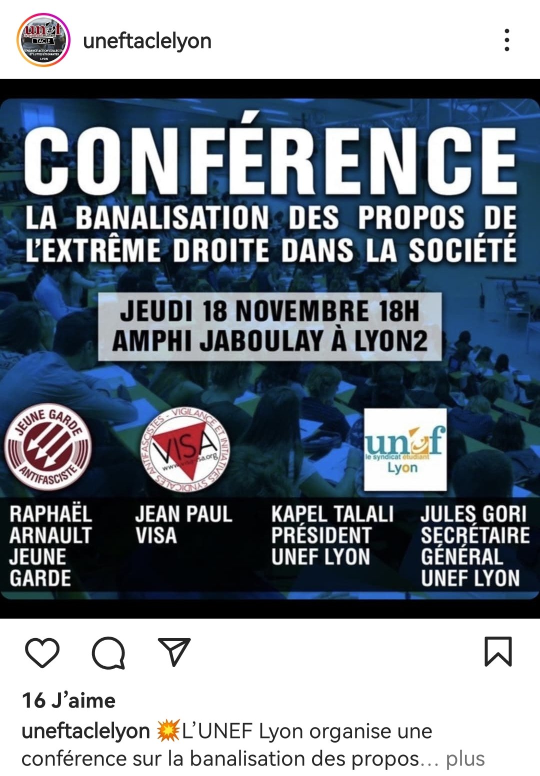 Cocarde Lyon on Twitter: "l'UNEF organise délibérément et aux yeux de tous, des conférences main ...