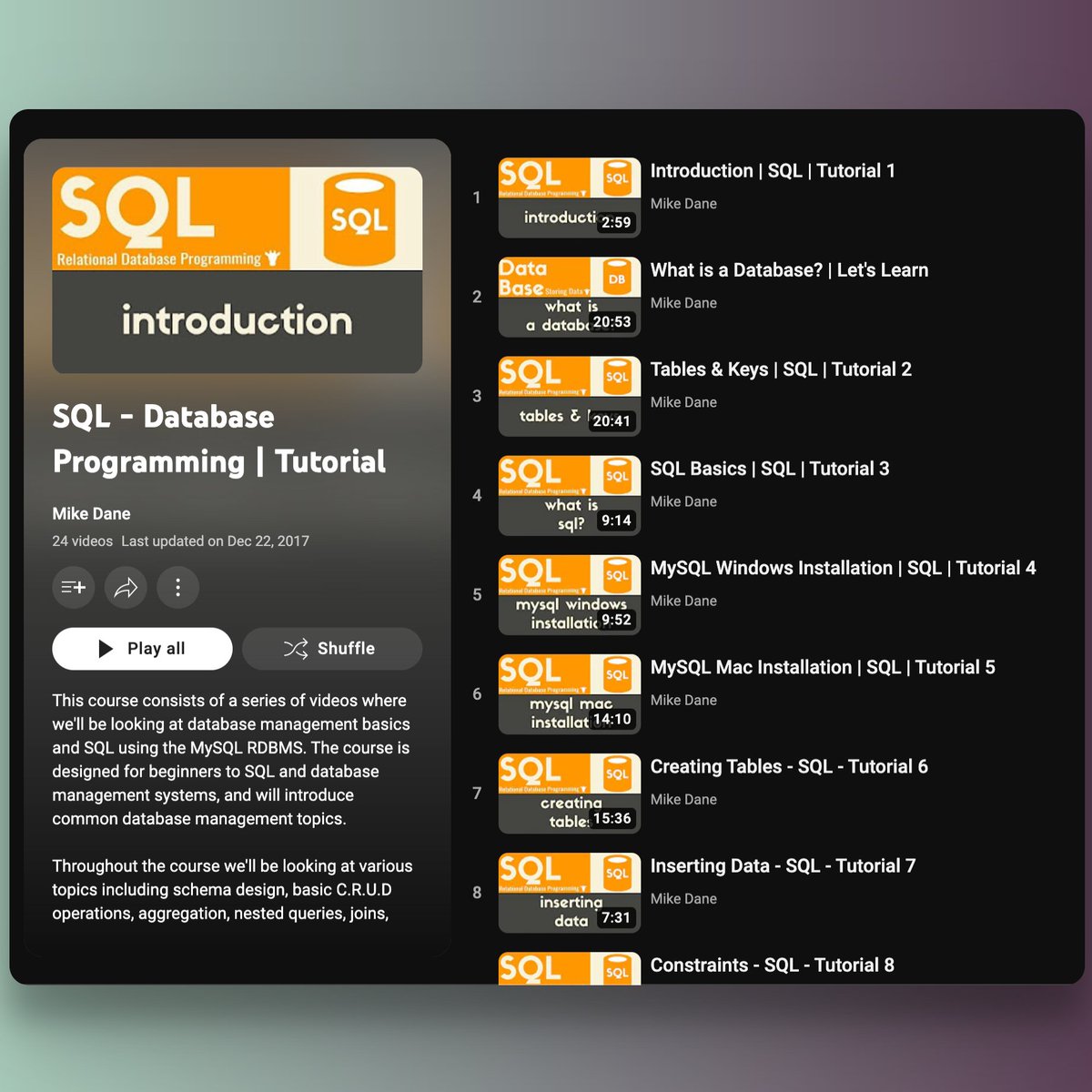 Get started with SQL with this amazing course for FREE 24 videos 100% Free A Thread 🧵👇 - المسلسل ...