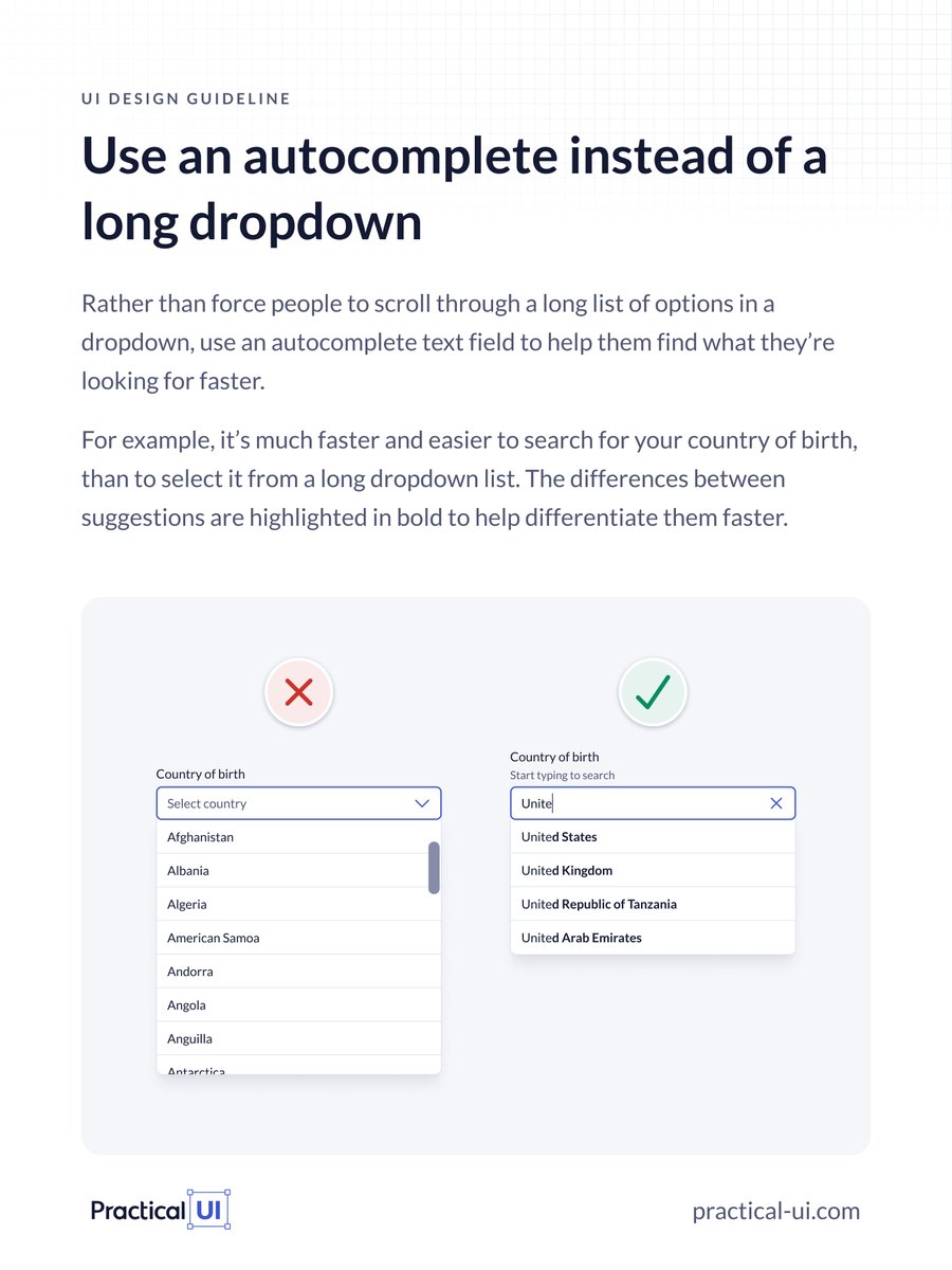 ⚡️ UI design tip - Use an autocomplete instead of a long dropdown Don't ...