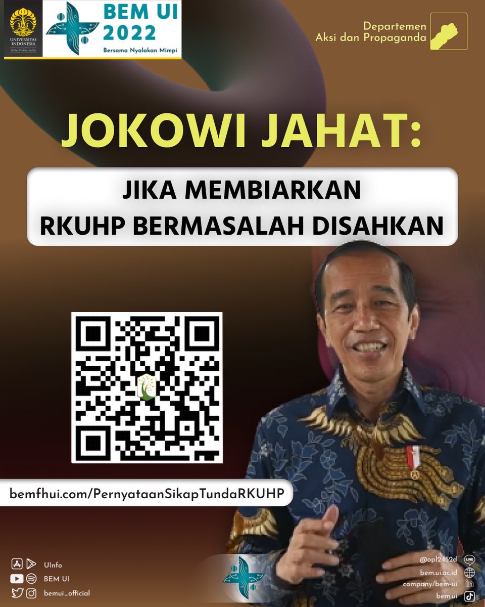 BEM UI on Twitter: "JOKOWI JAHAT: JIKA MEMBIARKAN RKUHP BERMASALAH DISAHKAN"