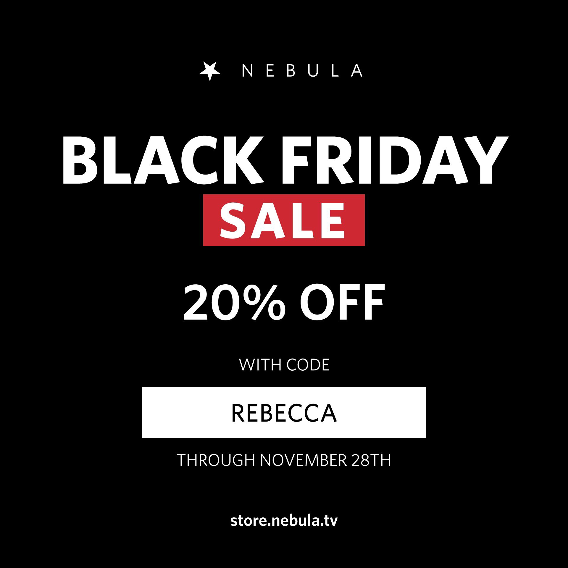Nebula on Twitter: "It’s that time of year again: save 20% at the Nebula store with code REBECCA ...